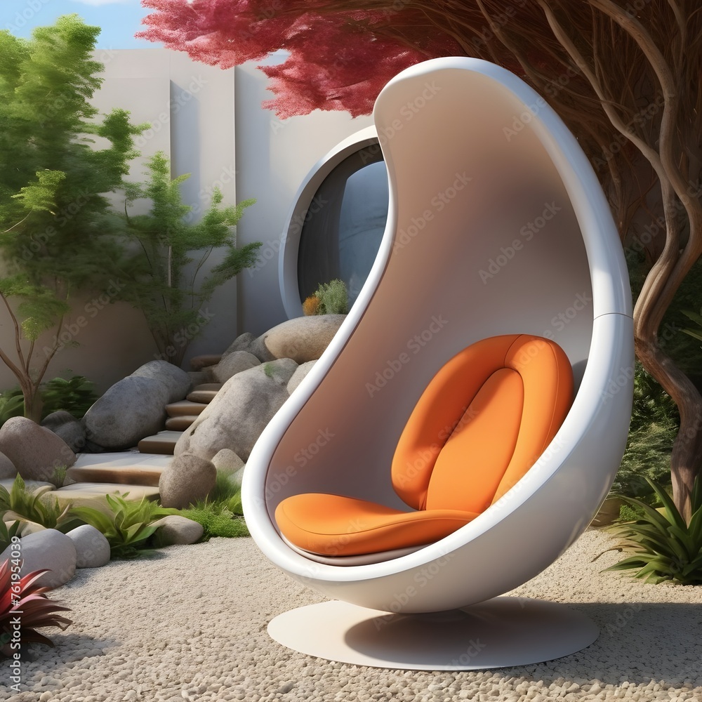 A pod chair with a curvaceous design reminiscent of a futuristic ...