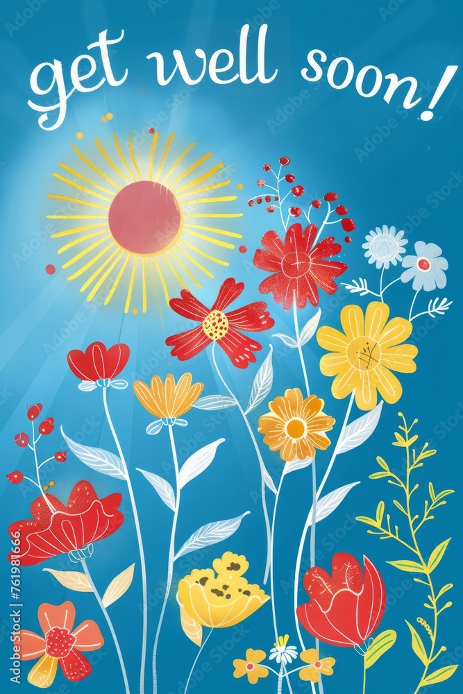 Get well soon greeting card with handwritten text above cheerful ...