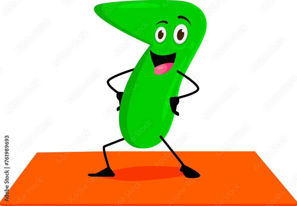 Cartoon math number seven character on yoga fitness sport. Isolated ...