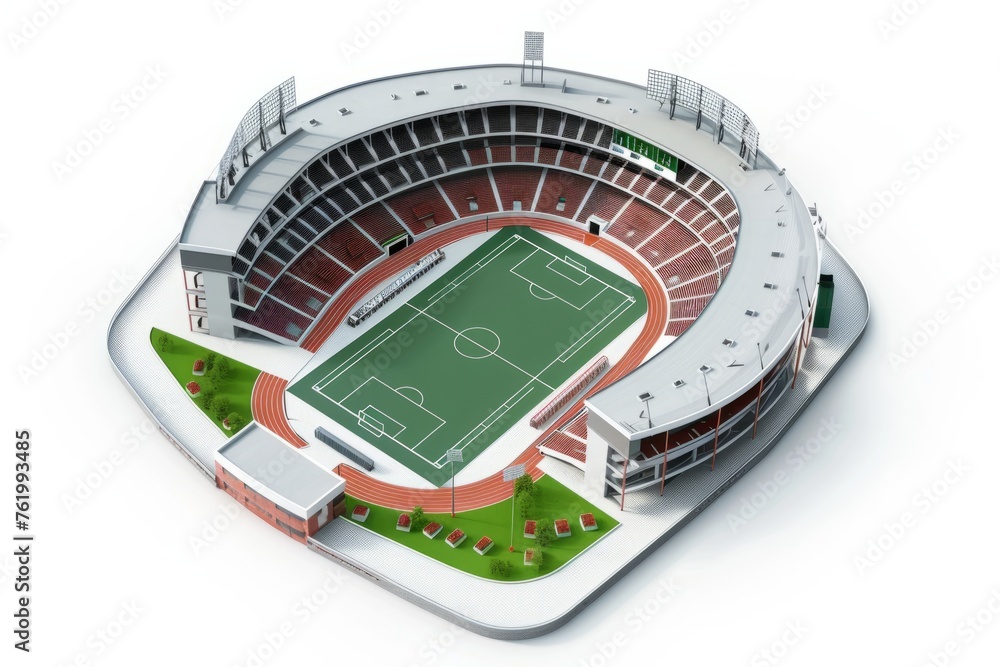 3D Render of sports arena with seating tiers, playing field, and ...