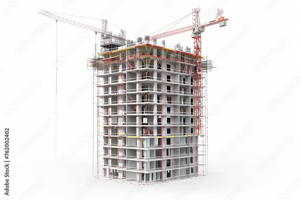 3D Render of residential high-rise under construction, with concrete ...