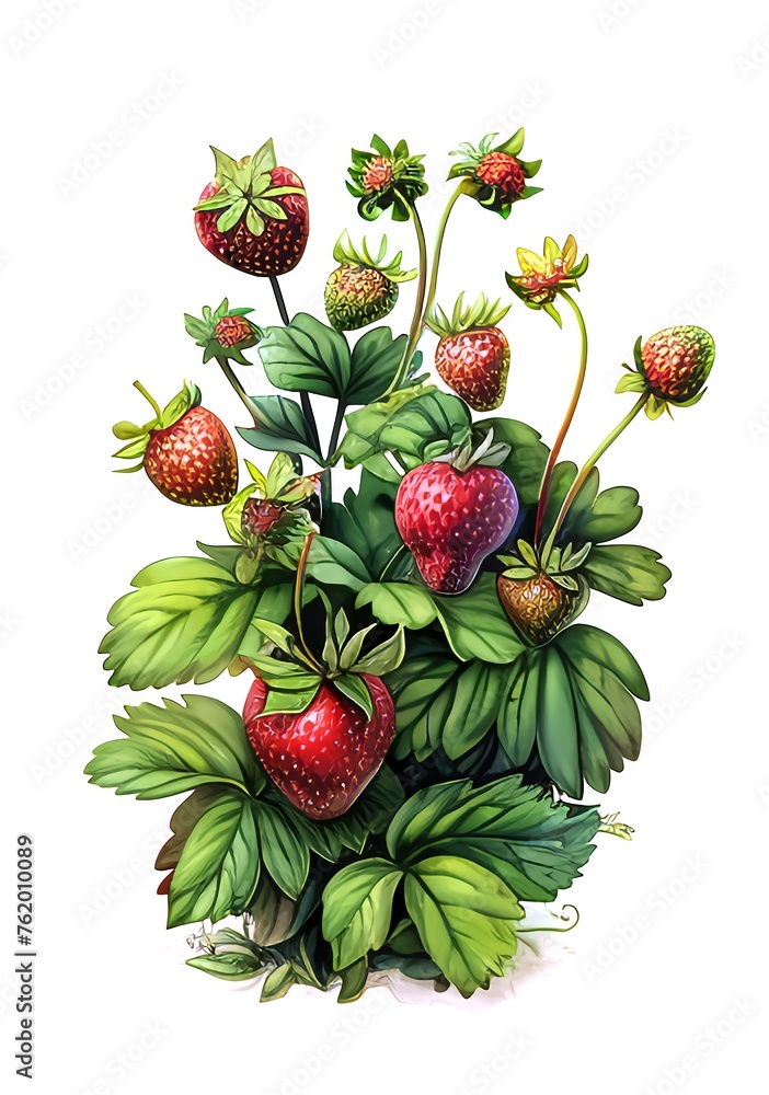 Strawberry clipart. Berries with leaves and flower clipart. Cute ...