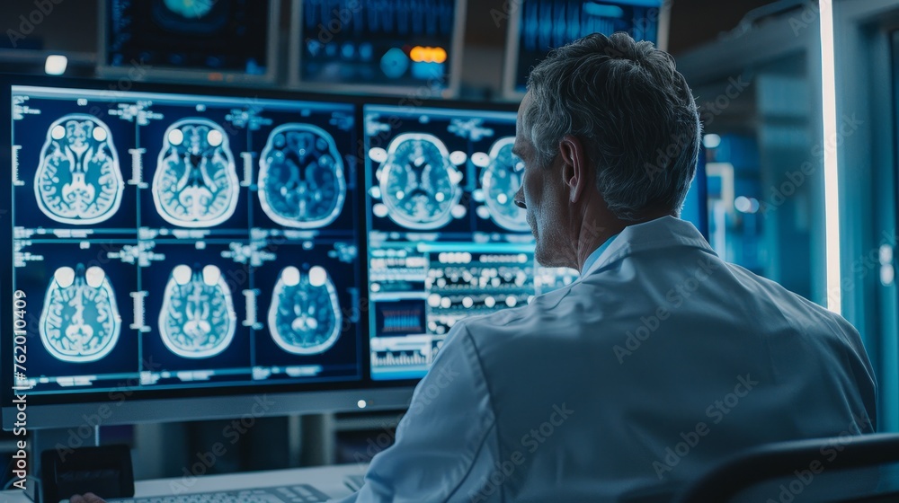 Poster Brain Surgery Concept : Analysis Patient MRI Scan on Computer ...