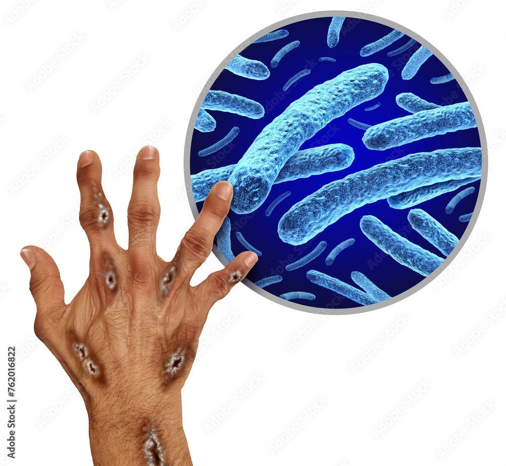 Poster leprosy and Mycobacterium leprae Bacteria as symptoms of a chronic infectious disease as ...