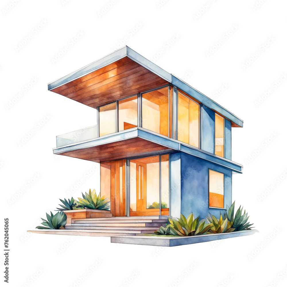 A mid century modern house with flat roofs, Geometric shapes ...