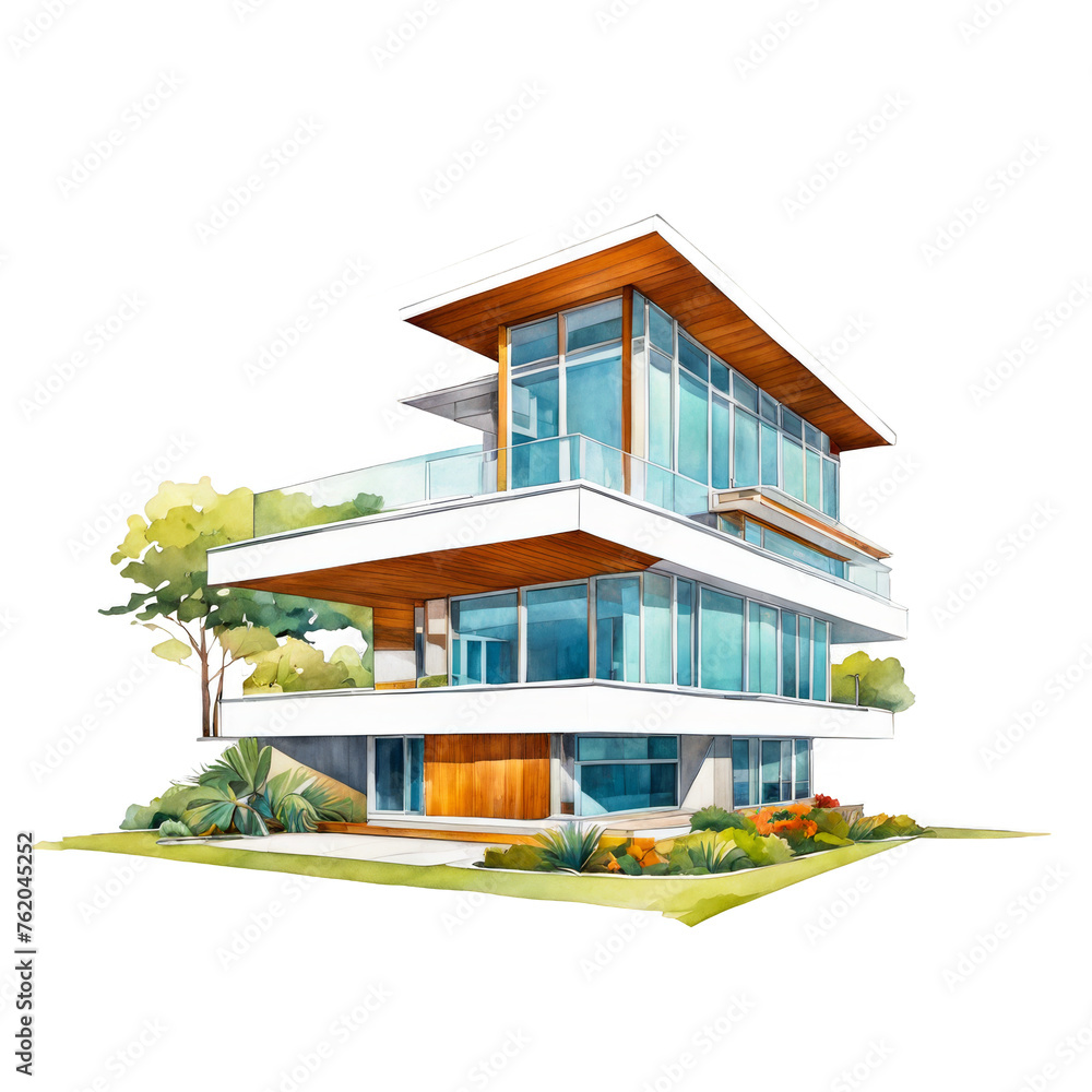 A mid century modern house with flat roofs, Geometric shapes ...