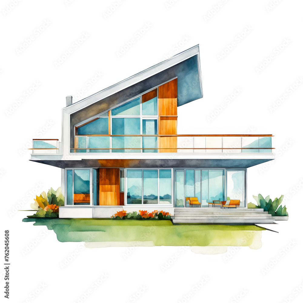 A mid century modern house with flat roofs, Geometric shapes ...