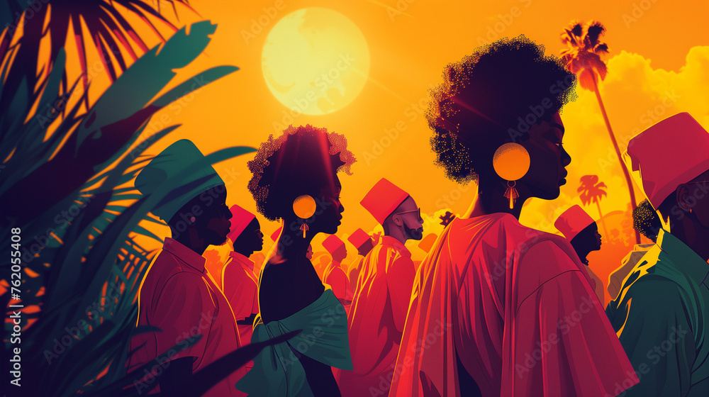 A diverse group of people of different ages and races stand united ...