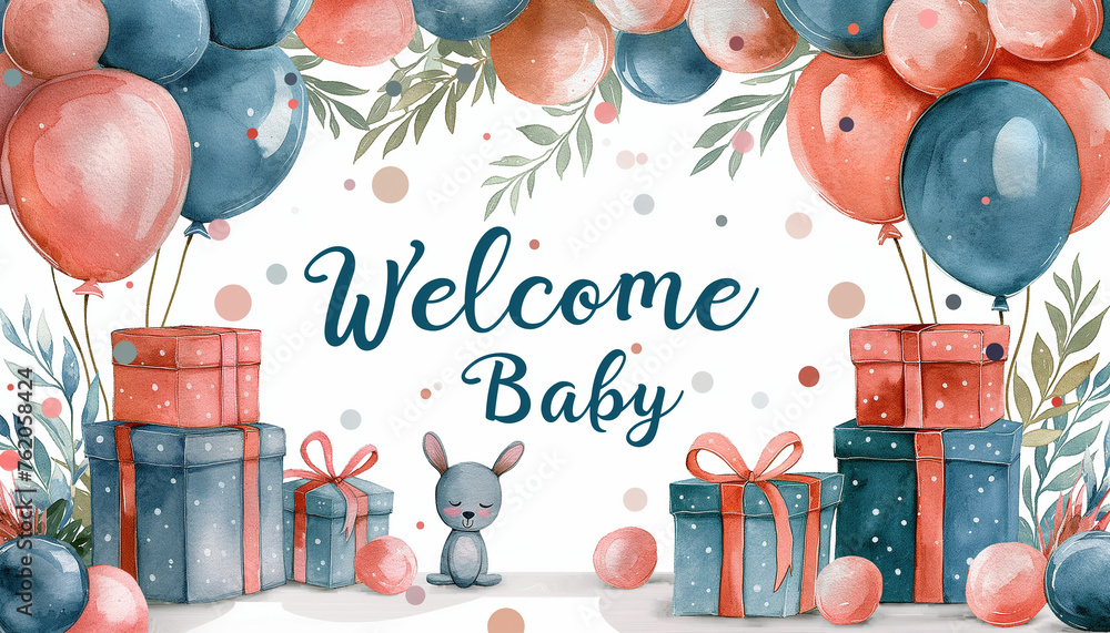 Cute illustration with words" Welcome Baby" of a baby shower invotation ...