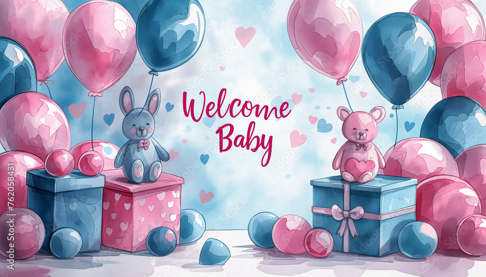 Cute illustration with words" Welcome Baby" of a baby shower invotation ...