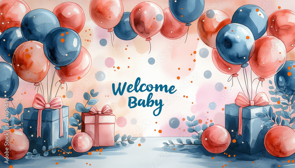 Cute illustration with words" Welcome Baby" of a baby shower invotation ...