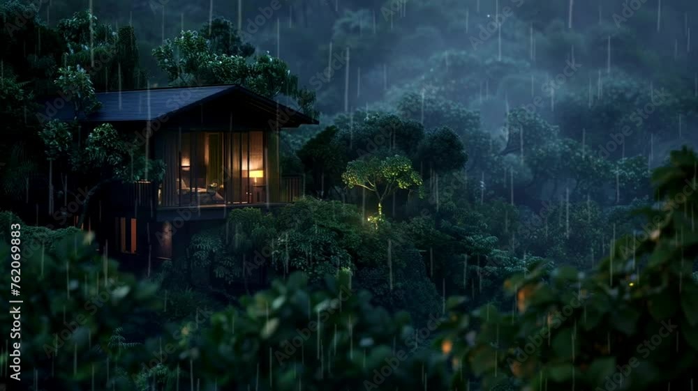 Vidéo Stock Enjoy a hotel room set among the treetops, with windows ...