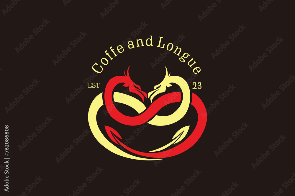 Twin Dragon logo in love shape on white background. Vector Dragon logo ...