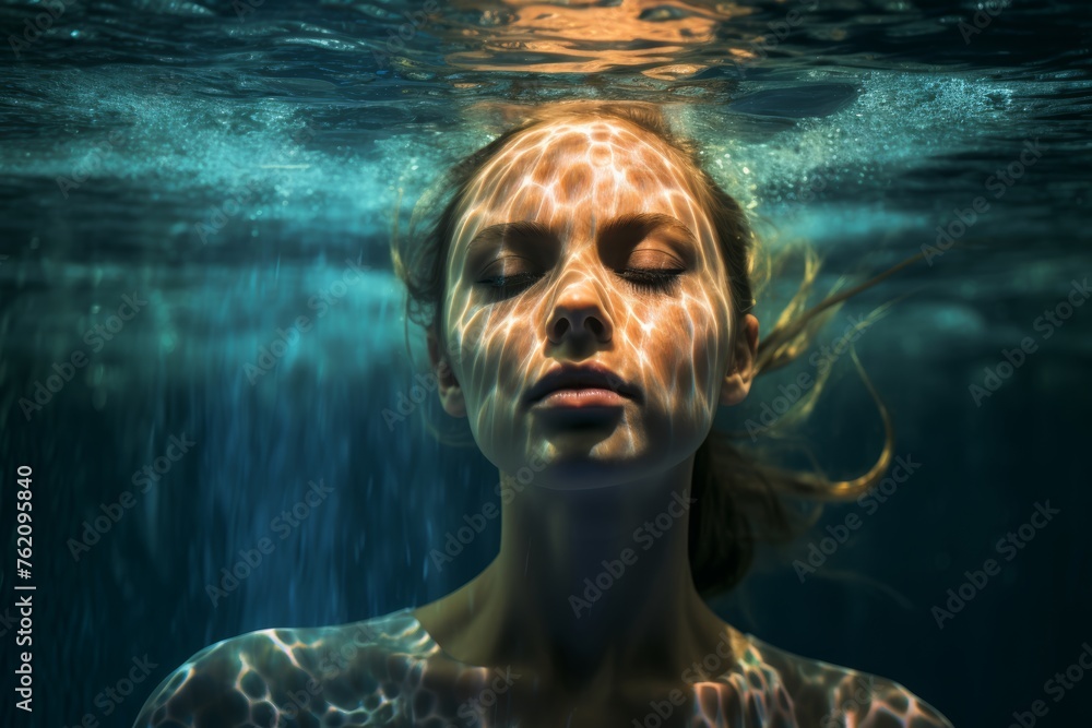 Woman gracefully swimming underwater, her movements fluid and graceful ...