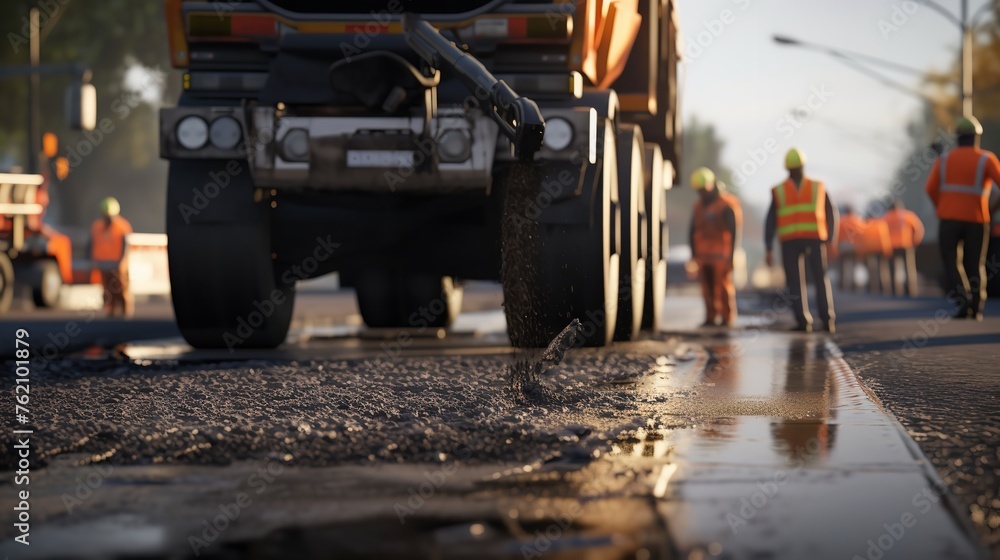 Road Construction Workers Teamwork: Tarmac Laying Stock Illustration ...