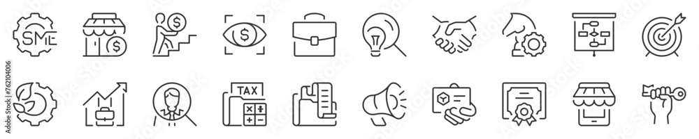 SME concept, small and medium sized enterprises, thin line icon set ...
