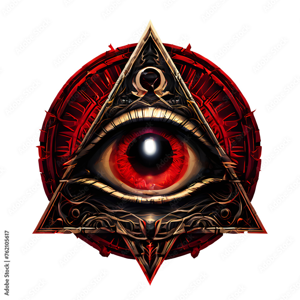 the red black All Seeing Eye geometric triangle logo, isolated with ...