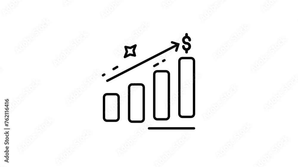 Black and white line drawing of a bar graph with a star on top ...