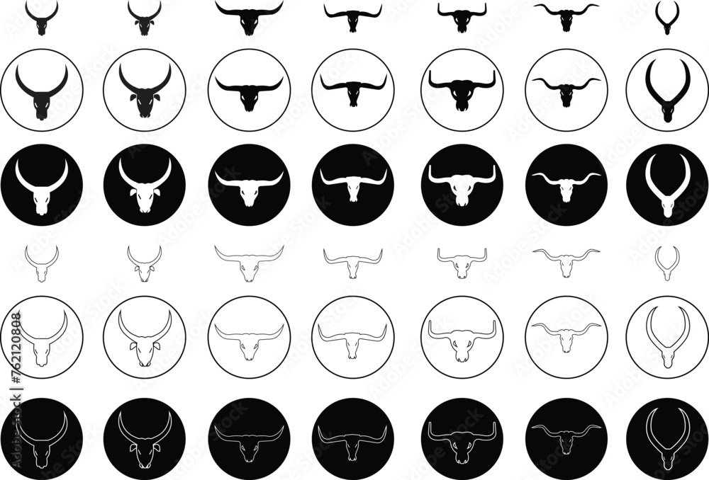 Set of Bull and Cow head icons in flat styles editable stock. Beef ...