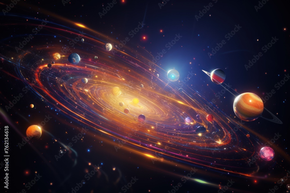 space galaxy holographic map with different various planets and ...
