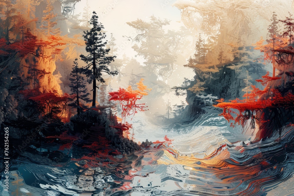 Abstract scenes in art where traditional painting blends with digital ...