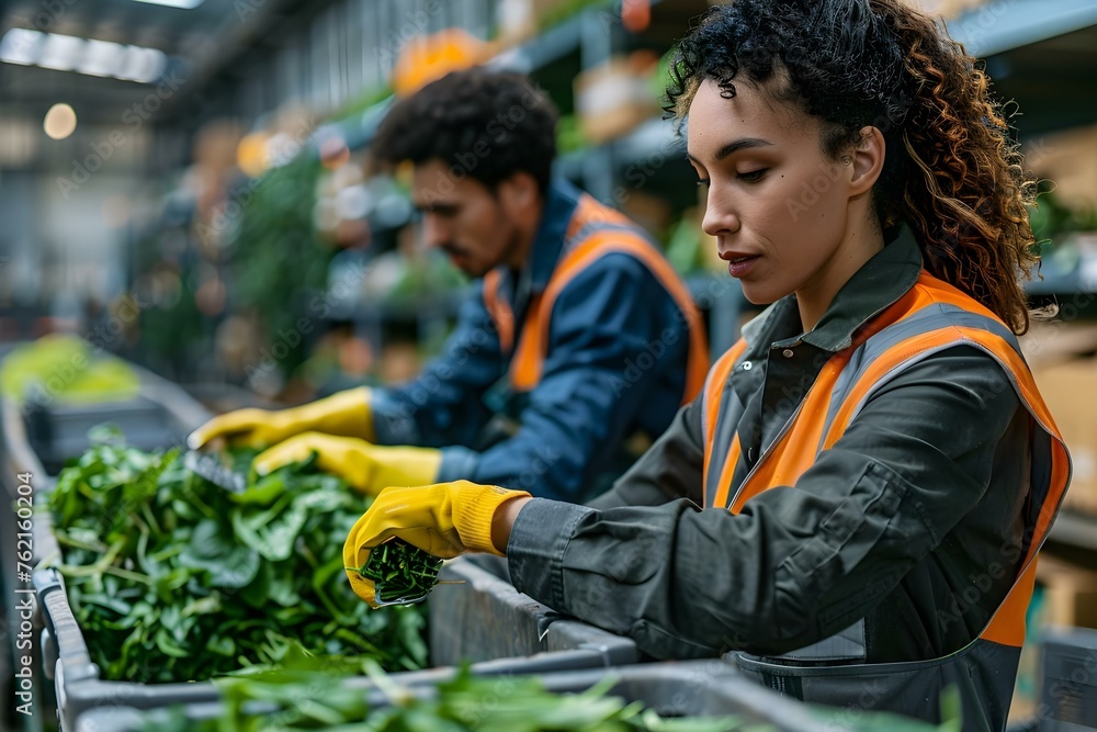 Employees sorting recyclables in recycling plant showcasing ...