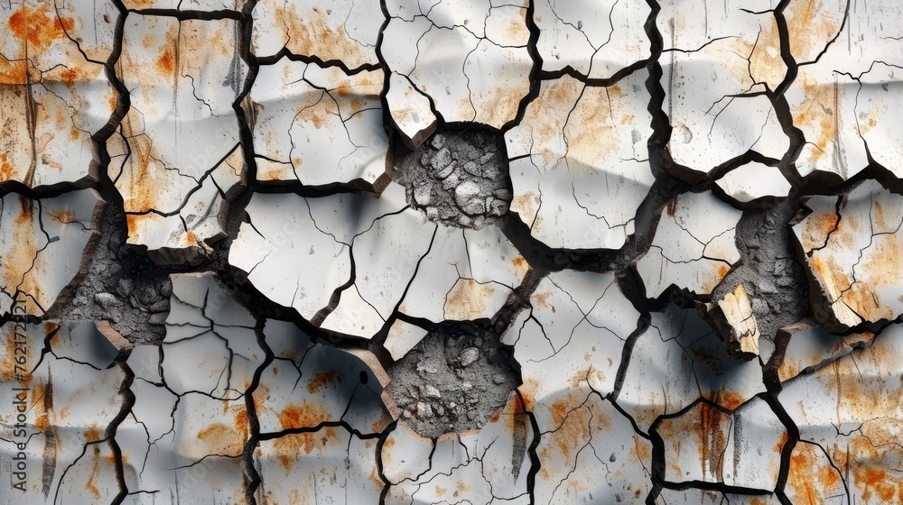 Detailed top view of a ruined land surface, cracking holes caused by an ...