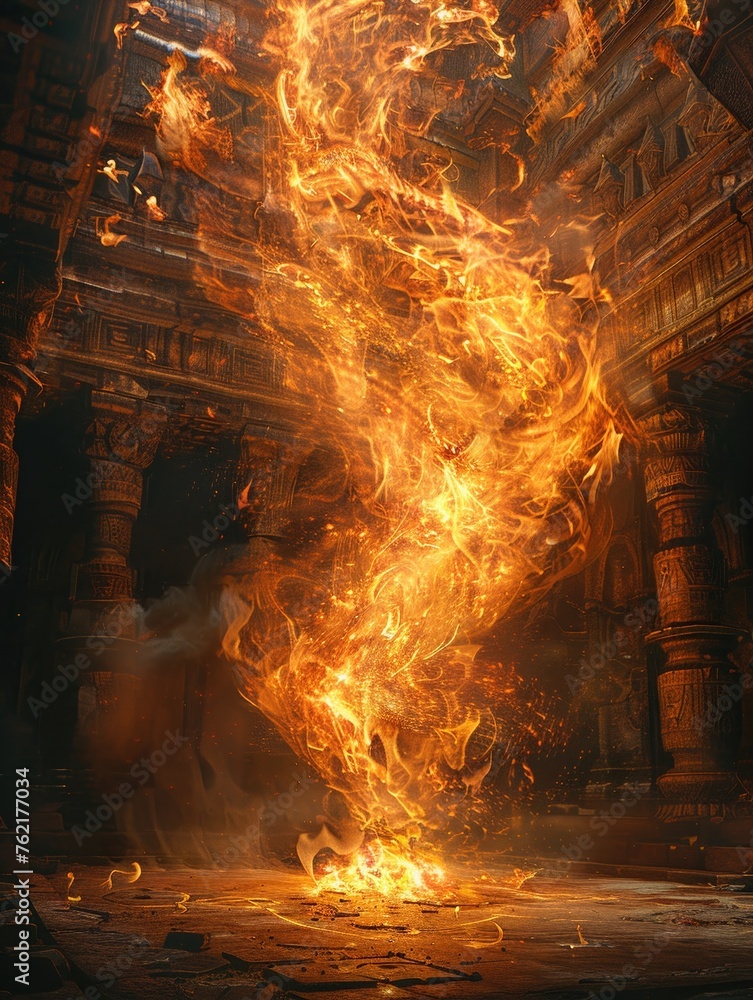 In an ancient Aztec temple a powerful sorcerer controls a blazing flame ...