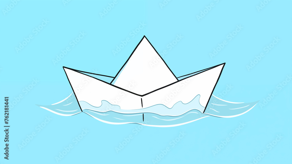 Hand drawn cartoon paper boat illustration on the water Stock ...