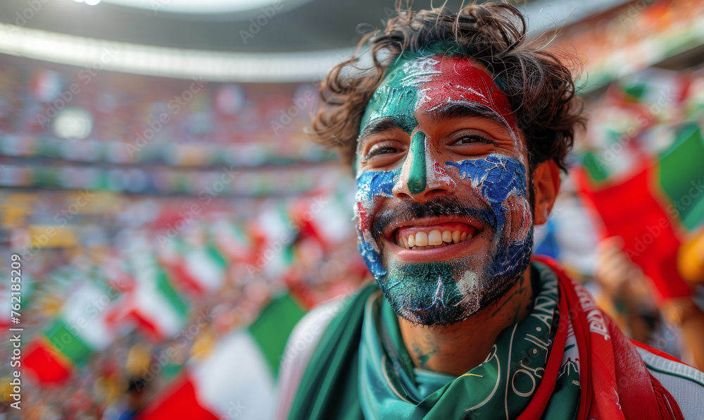 Portrait of a passionate male Italian fan celebrating at a UEFA EURO ...