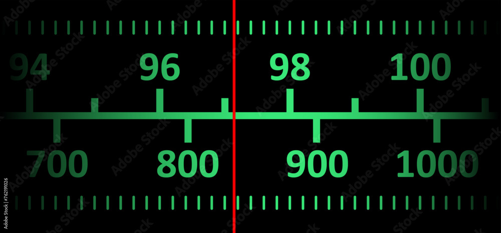 Radio tuner frequency tuning. Analoog dashboard inscription, control ...