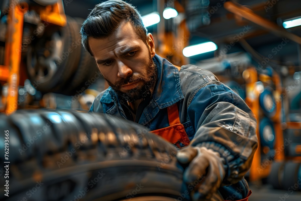 Repairing A Damaged Wheel In A Car Mechanic S Workshop Concept Wheel