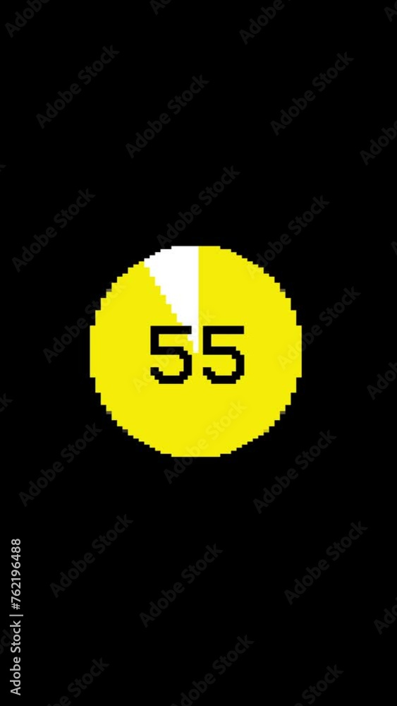 8 Bit Pixel 60 Seconds Countdown Timer Animation On Black Background