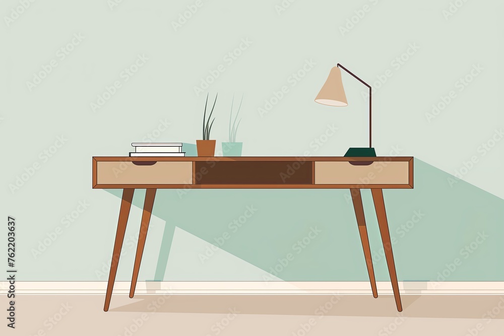 Sleek Wooden Desk Setup with Modern Lamp and Plant - Ideal for ...