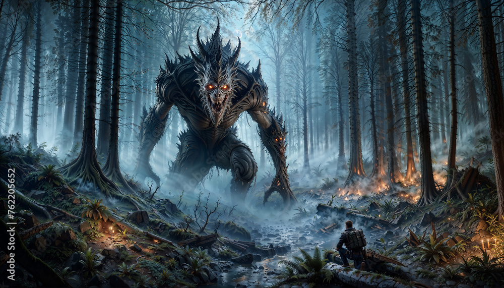 Forest Guardian Encounter: Lone Explorer Faces Mythical Beast in Mist ...