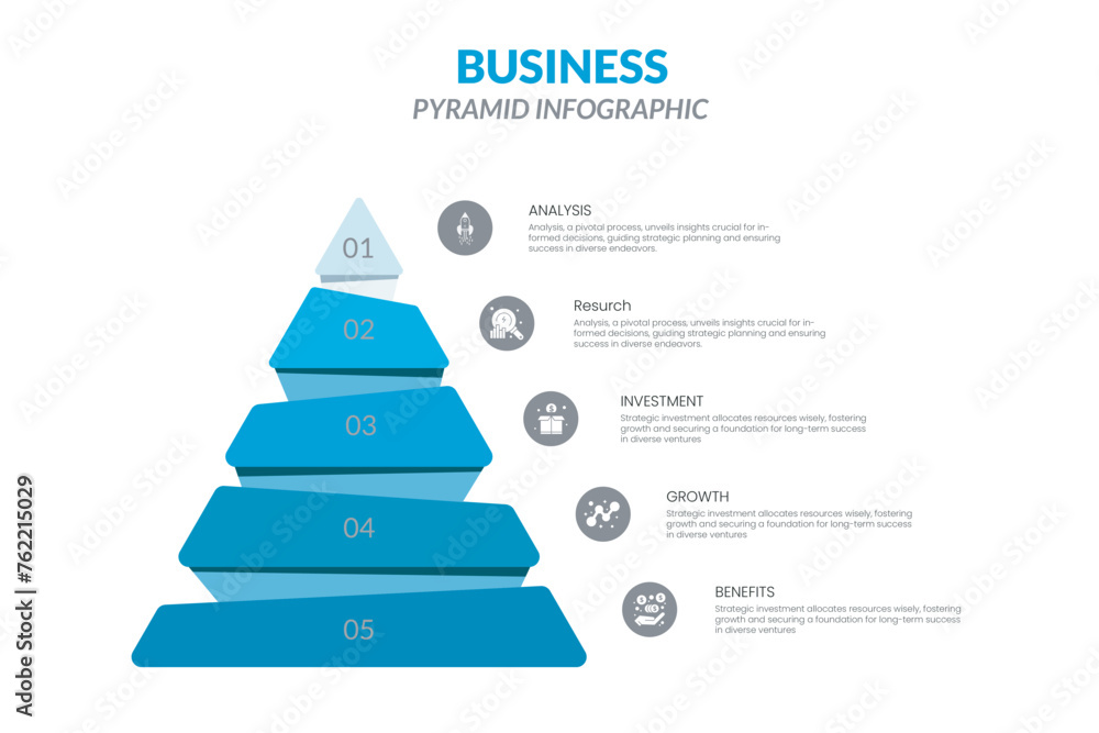 Vector 3d pyramid infographic, growth diagram chart, layered ...