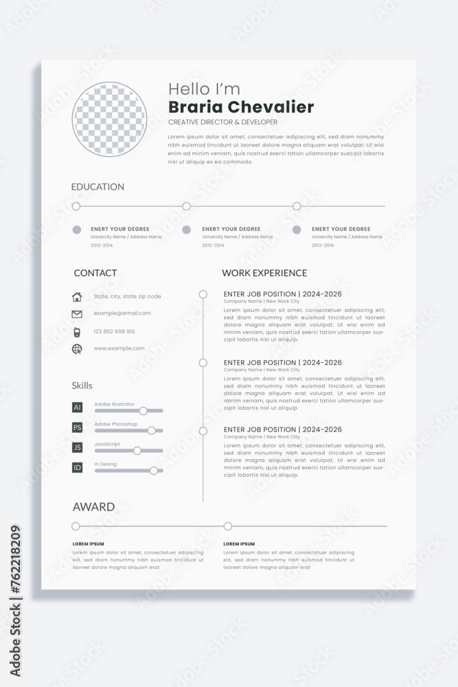Resume Template with Photo, Professional Resume Template for Word And ...