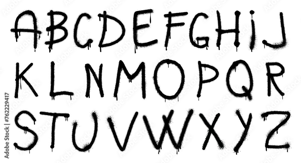 Graffiti spray paint fonts, isolated abc letters and alphabet. Vector ...