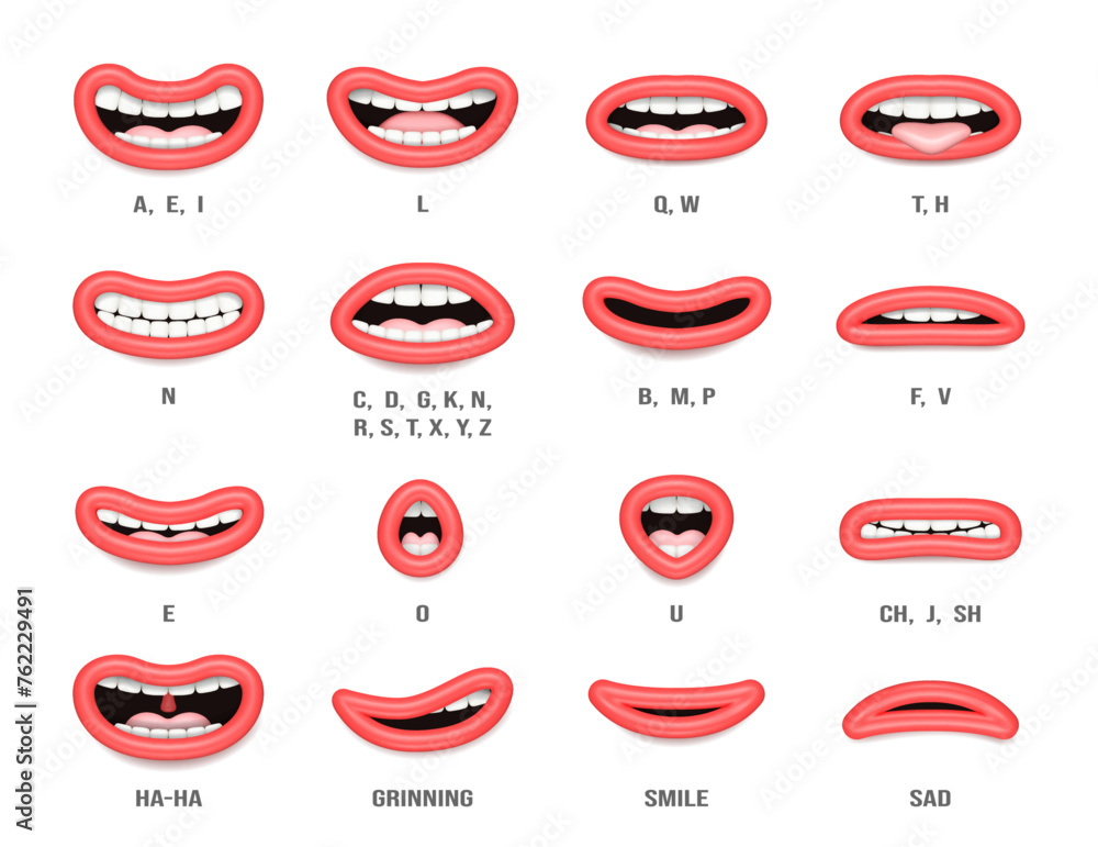 Realistic mouth sync. Vector talking lips for cartoon character ...