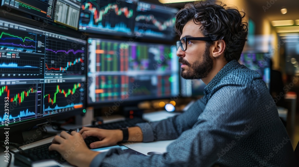 Concentrated Financial Analyst Evaluating Stock Charts. Intensely ... Concentrated Financial Analyst Evaluating Stock Charts. Intensely ...