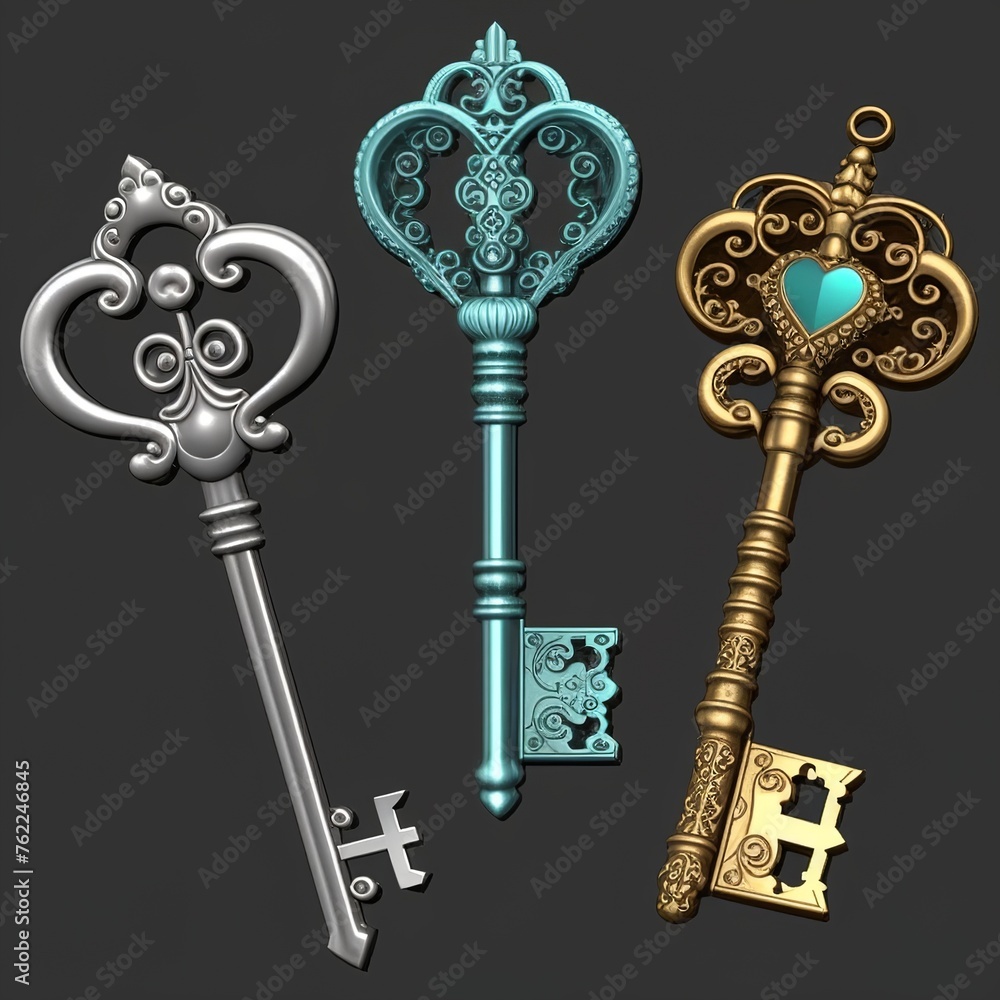 set of modern keys on transparent background golden key ornate ...