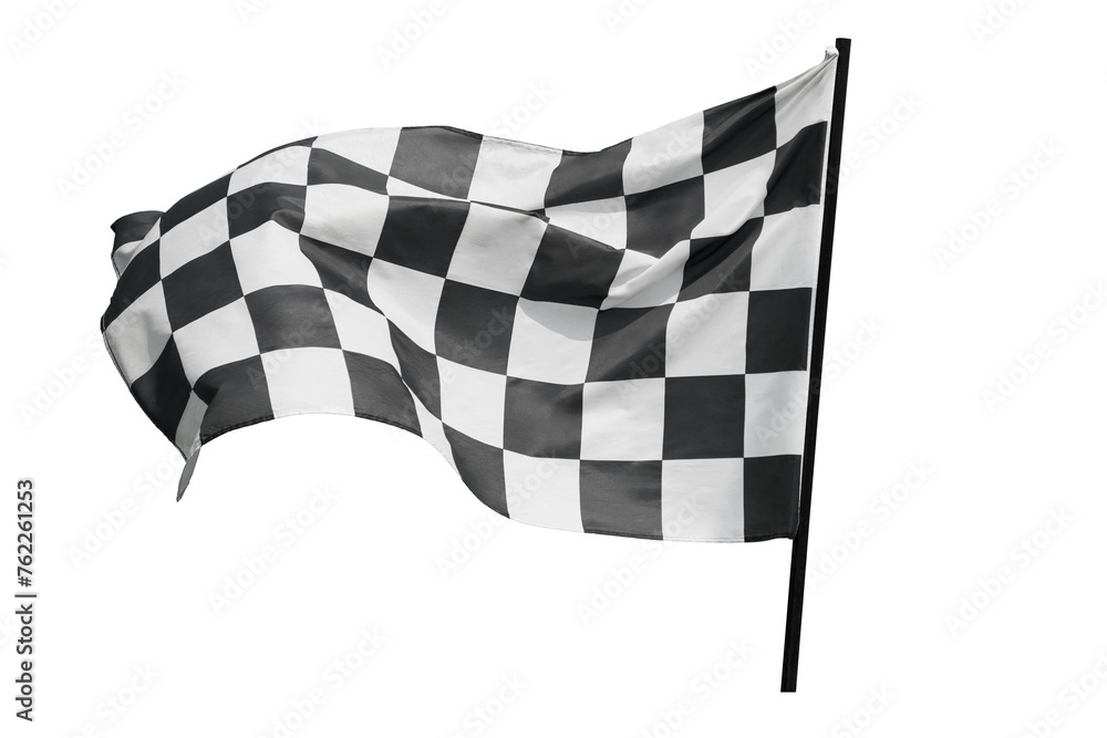 win winner checkered flag Black and white waving on on post sign of ...