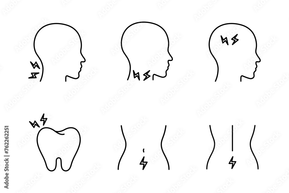 Body pain thin line icon set. Linear pictograms package isolated on ...