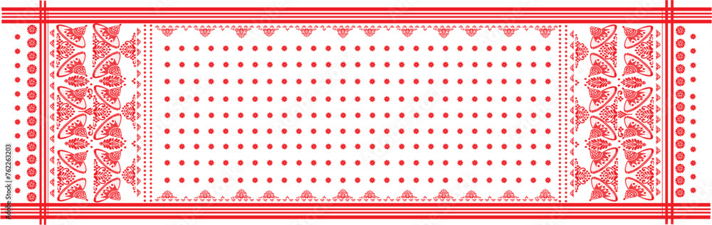 Assamese Bihu Gamosa Design with Japi and Floral Pattern Stock Vector ...