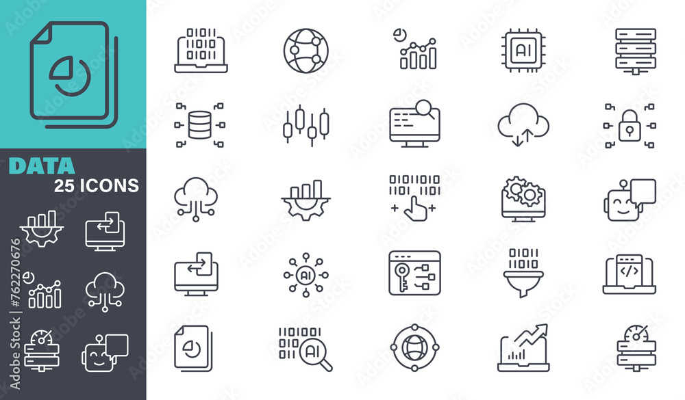 Big Data Icon set. Editable stroke. The set contains icons: Cloud ...