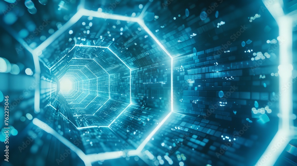 Cascade of hexagons descending into a digital void, portraying depth ...