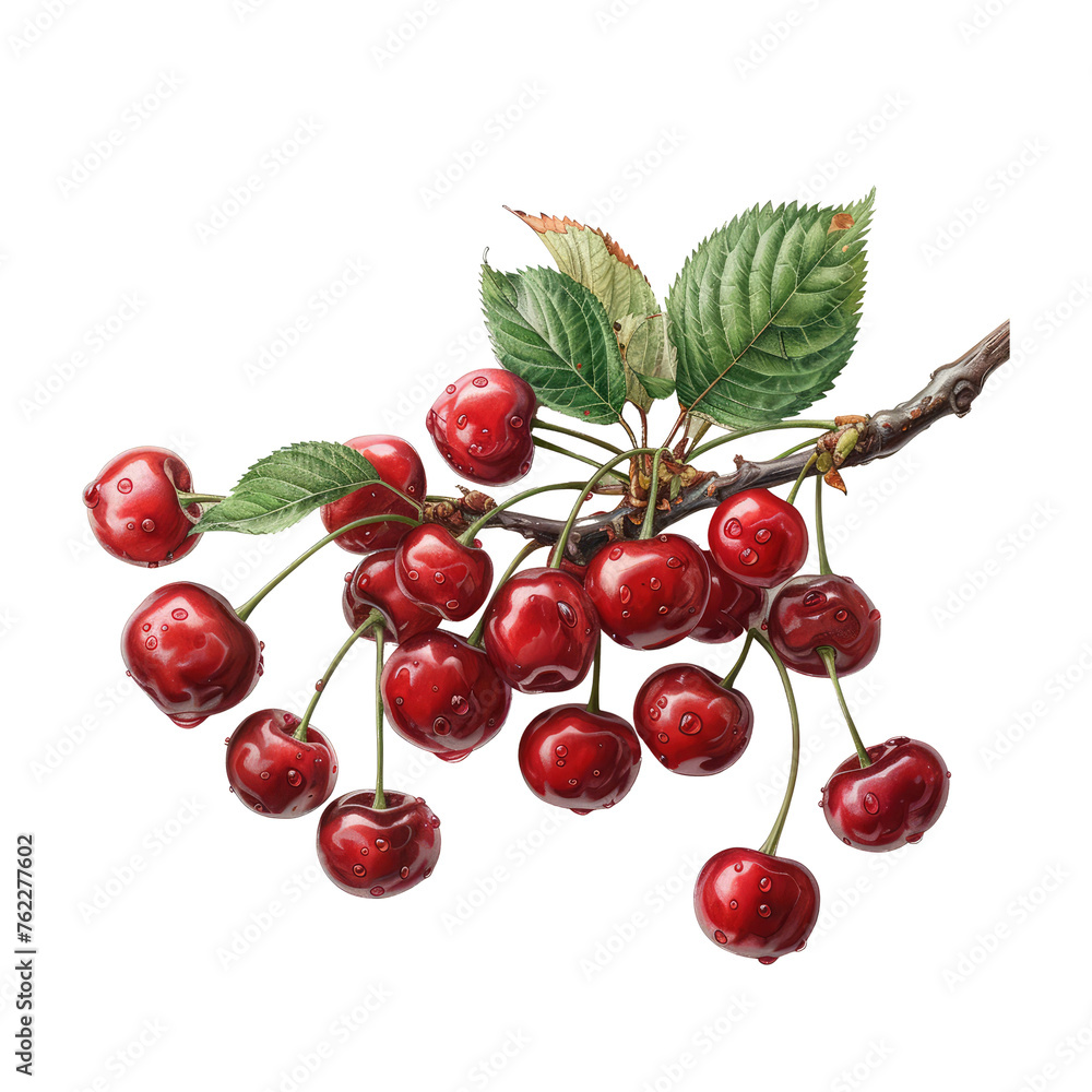 cherry branch with mamy very small red cherries isolated on transparent ...