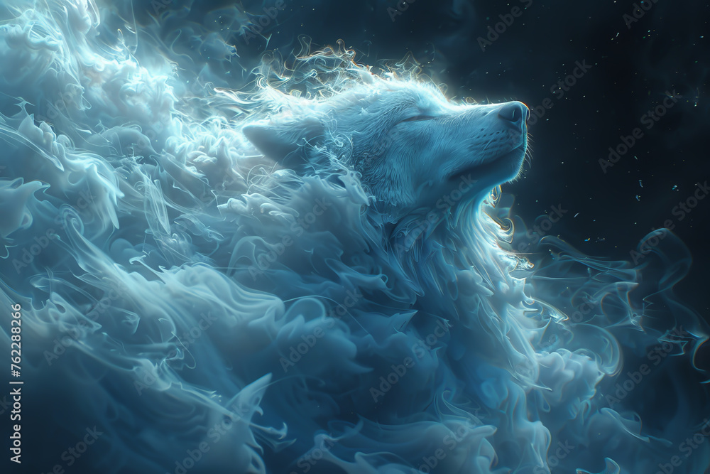 Wolves made of smoke howling at a moon made of ice, ethereal night ...