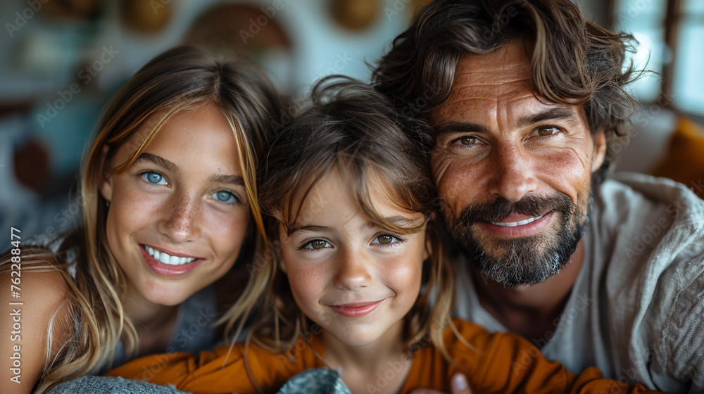 Beautiful small family photo with mom dad and a little girl looking at ...