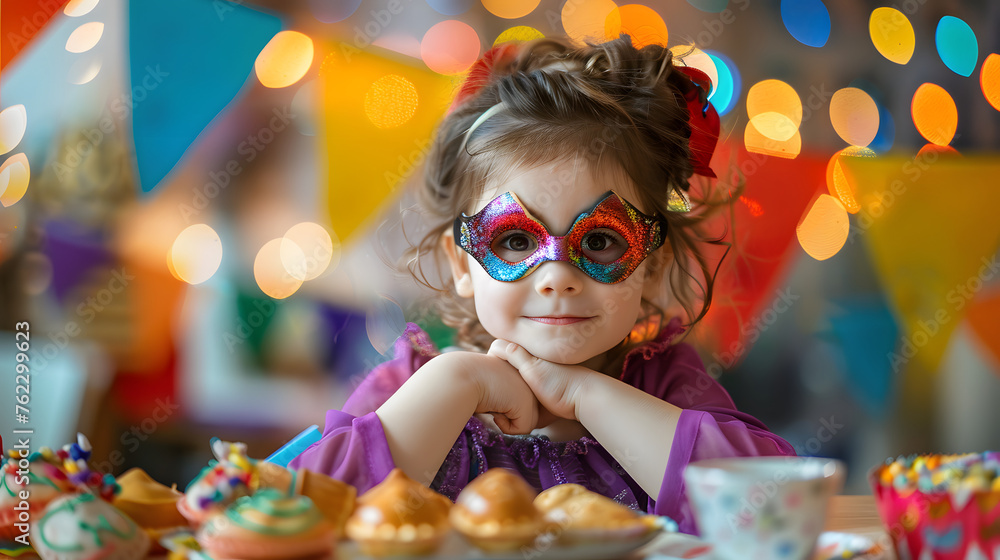 Celebrating Purim: A Vibrant Banner Displaying a Child in Mask ...